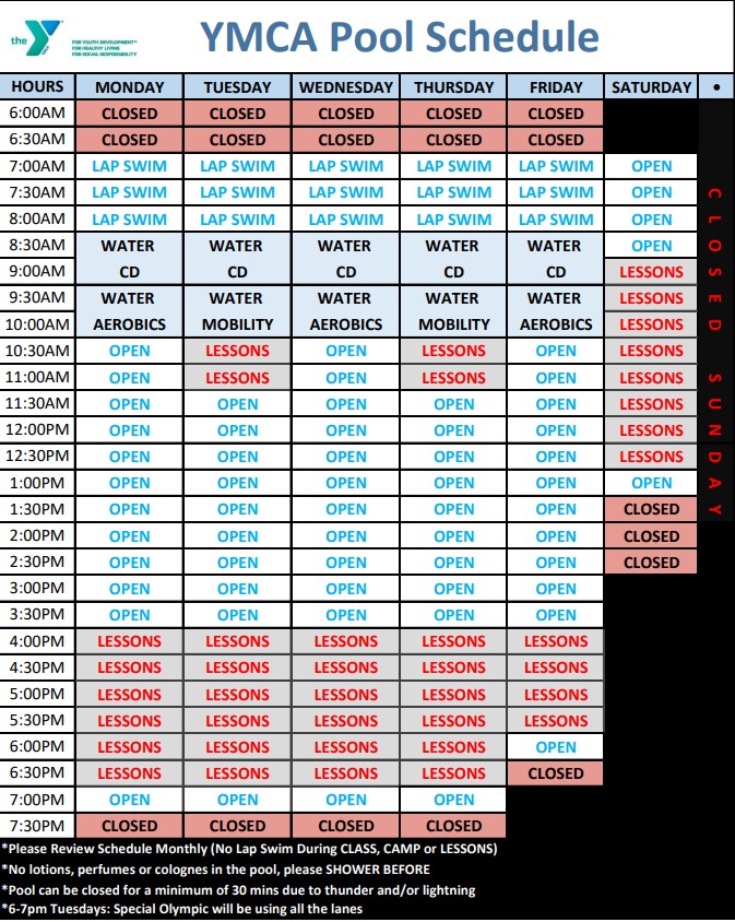 Pool Schedule, Aqua Aerobics & Open Swim | YMCA of the Palm Beaches