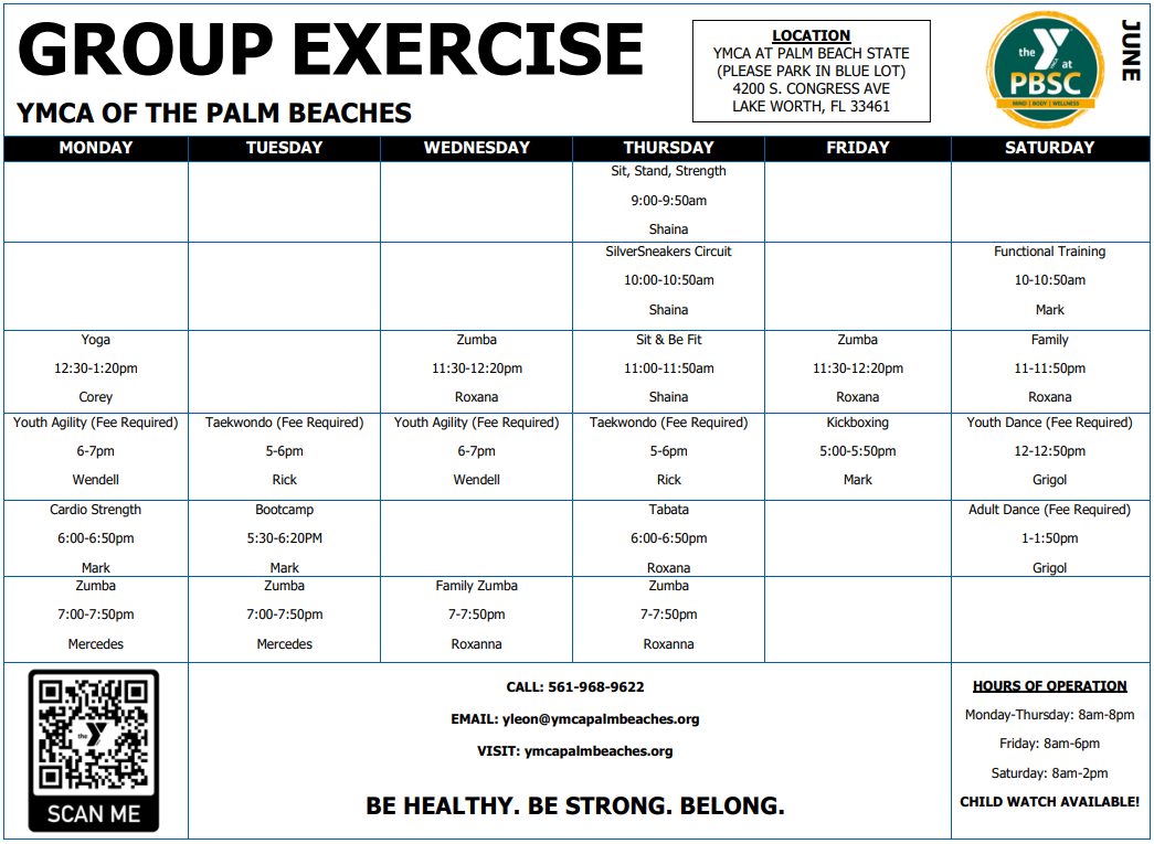 Group Exercise Schedule | YMCA of the Palm Beaches
